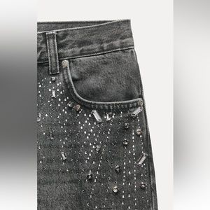 Zara | Jeans | Zara Mid Waist Straight Cut Jewel Jeans Zw Collection ...